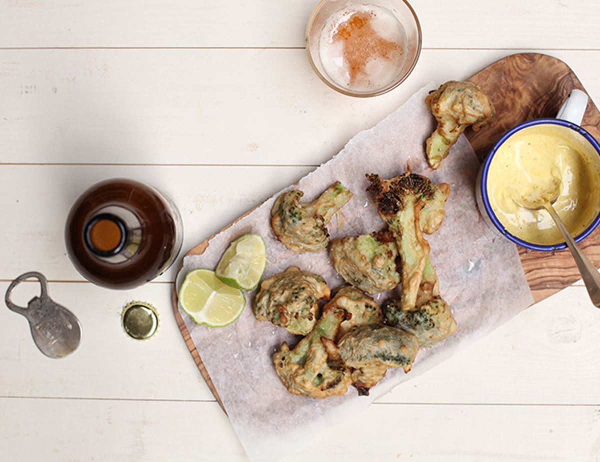 Broccoli Pakora with Curried Yogurt Recipe | Abel & Cole